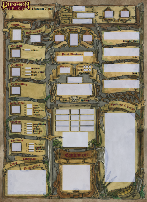 Dungeon Epics Fillable Character Sheet | 5e OGL [PDF] – World of Game Design